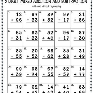 2 Digit Mixed Addition and Subtraction (with and Without Regrouping ...