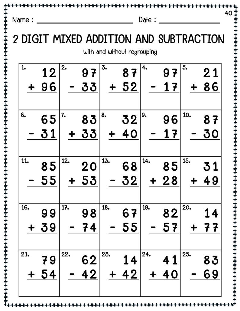 2 Digit Mixed Addition and Subtraction (with and Without Regrouping ...