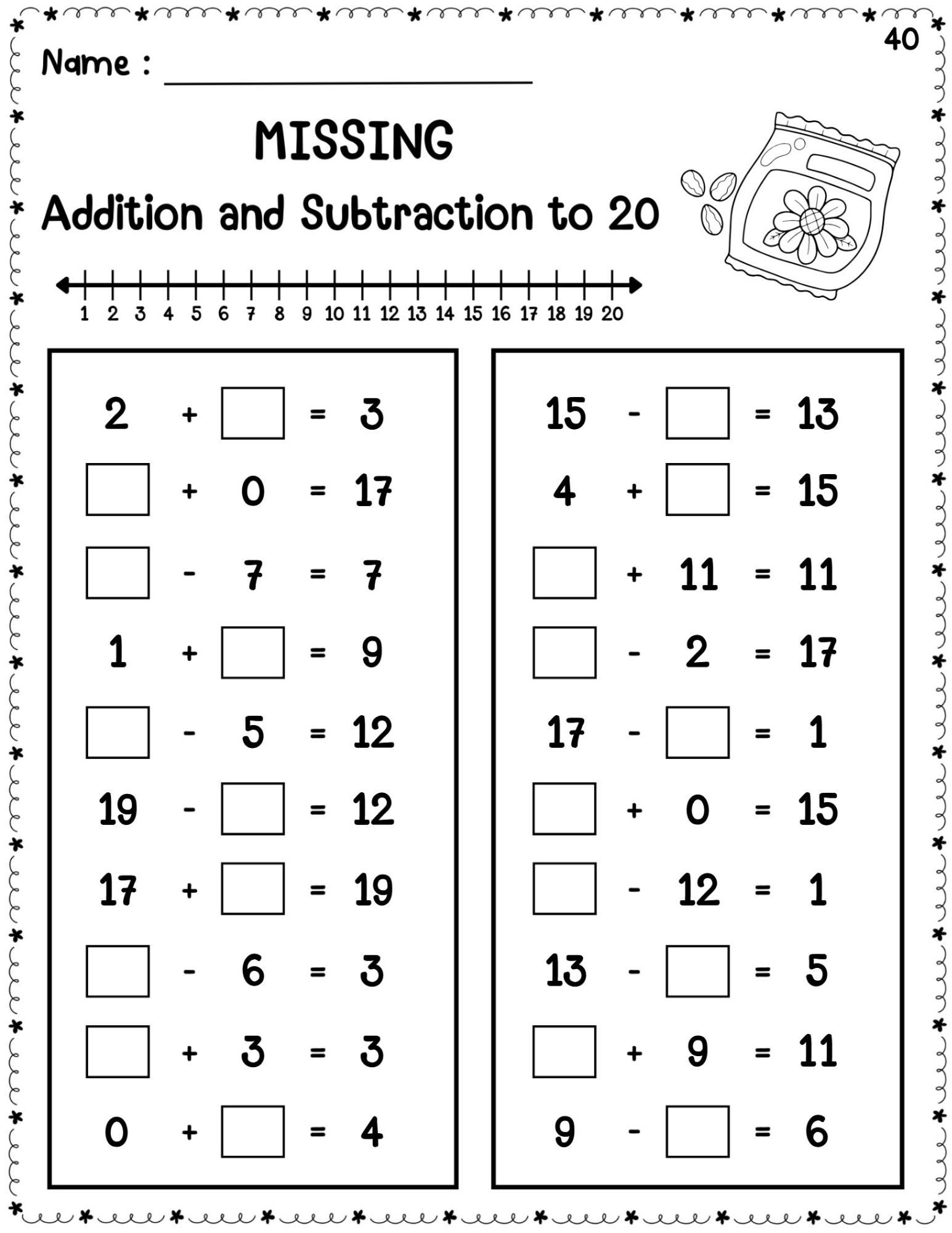 50 Printable Spring Missing Addends and Subtrahend to 20 | Math ...