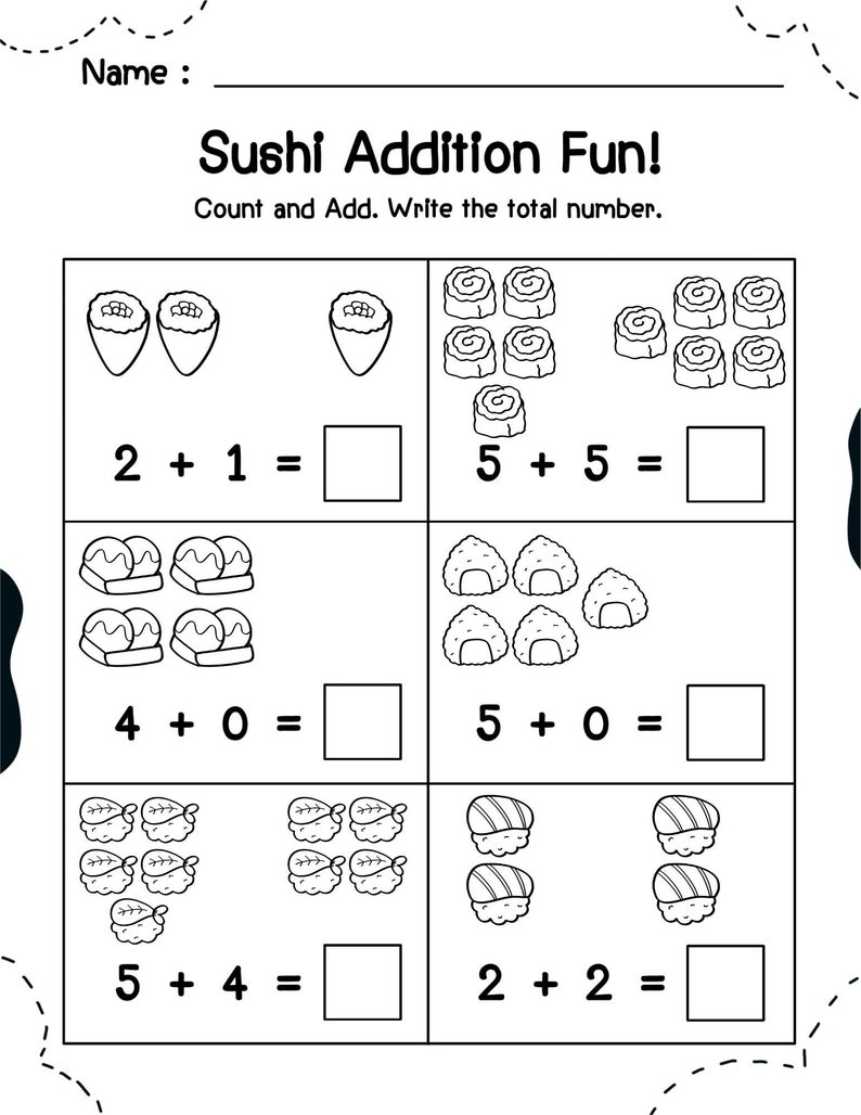 Addition Worksheets: Fun With Pictures, Sums to 10 (printable) - Etsy