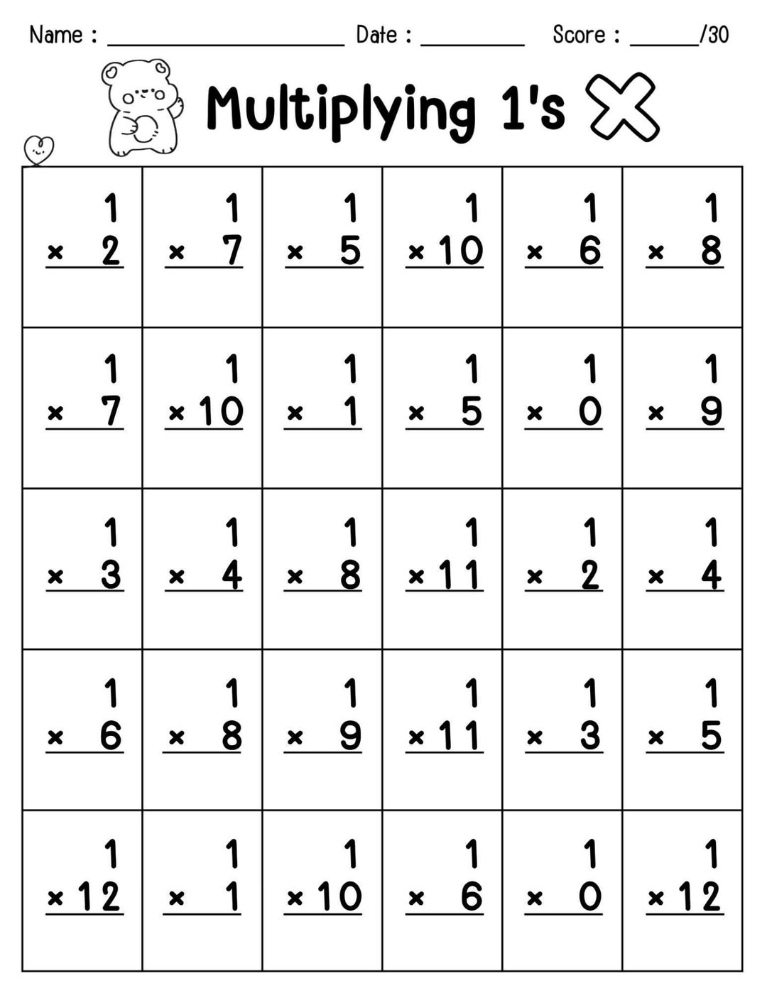 44 Printable Multiplying Practice Worksheets. Numbers 1-12. 1st-4th ...