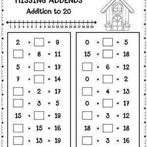 50 Printable Spring Missing Addends to 20 | Addition Worksheets | K ...