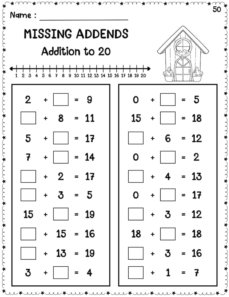 50 Printable Spring Missing Addends to 20 | Addition Worksheets | K ...