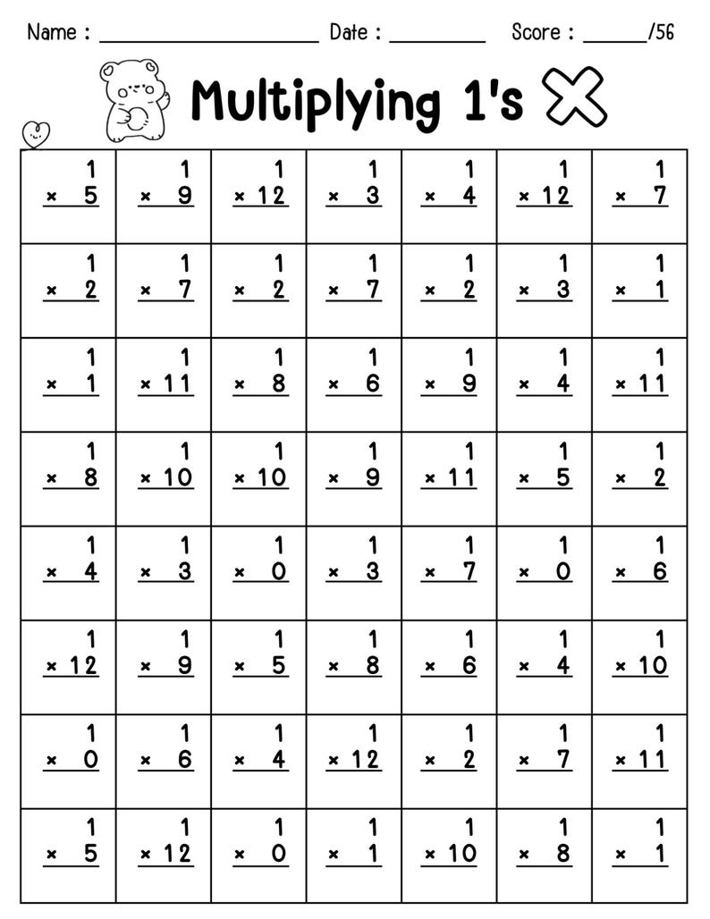 44 Printable Multiplying Practice Worksheets. Numbers 1-12. 1st-4th ...