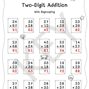 Two Digit Addition Within 100 With Regrouping Worksheets - Etsy