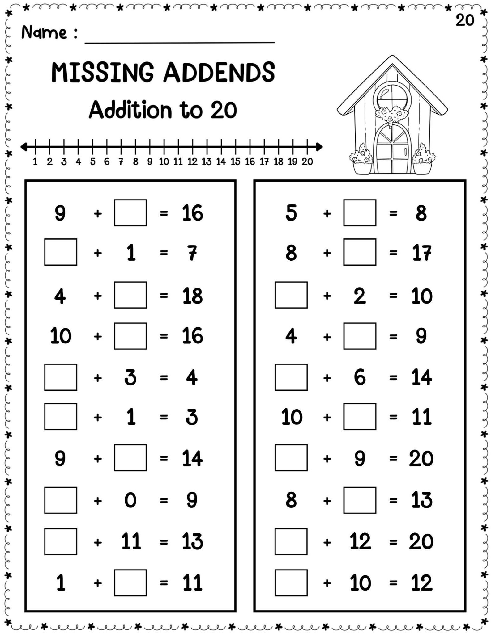50 Printable Spring Missing Addends to 20 | Addition Worksheets | K ...