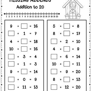 50 Printable Spring Missing Addends to 20 | Addition Worksheets | K ...