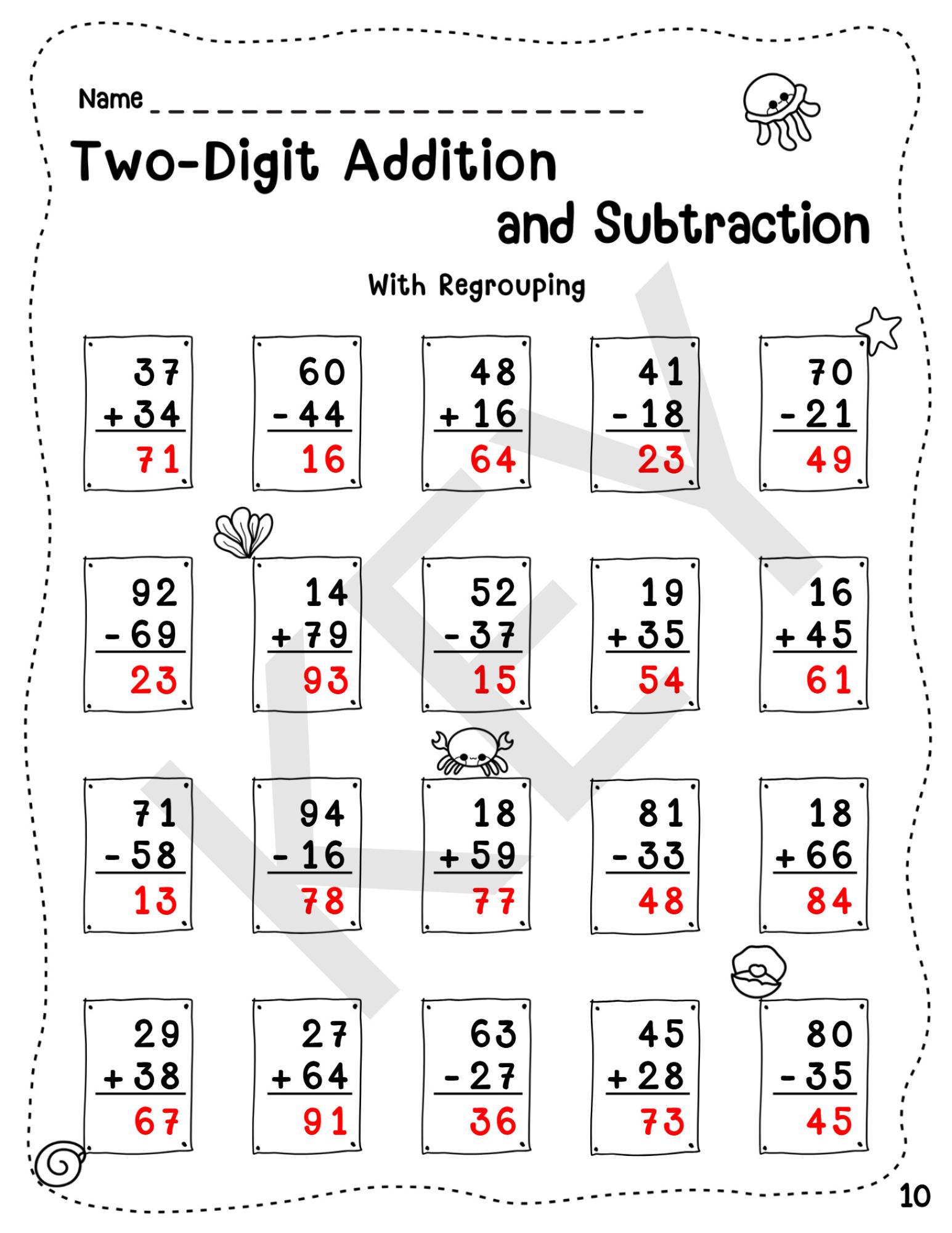 Two-digit Addition and Subtraction With Regrouping Within 100 Math ...