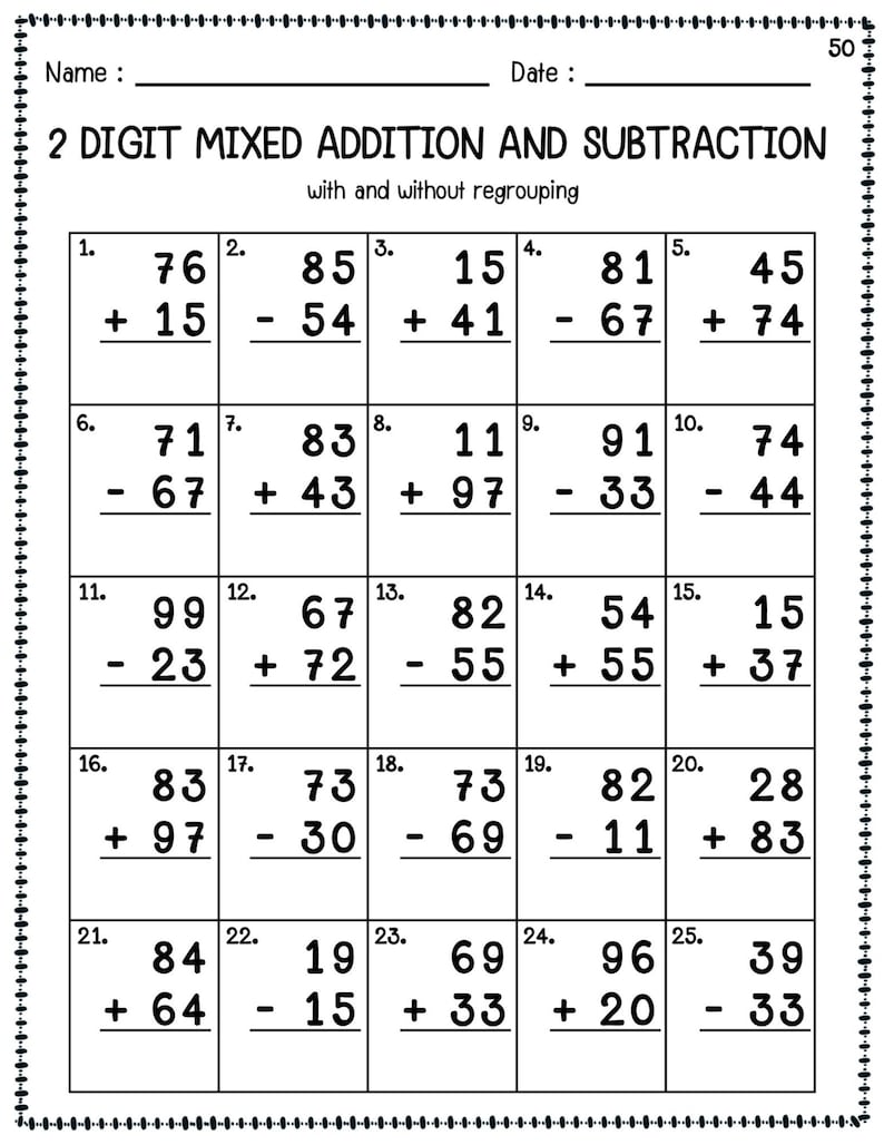 2 Digit Mixed Addition and Subtraction (with and Without Regrouping ...