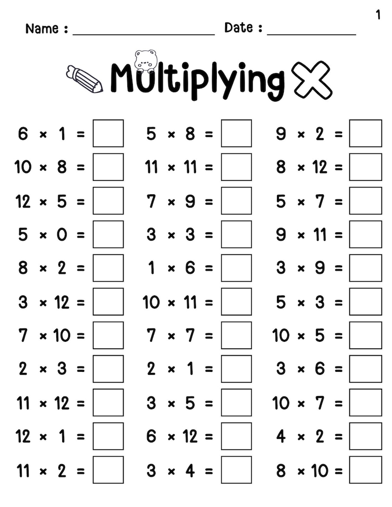 Multiplication Worksheets: Fill-in-the-blanks Math Drills (digital ...