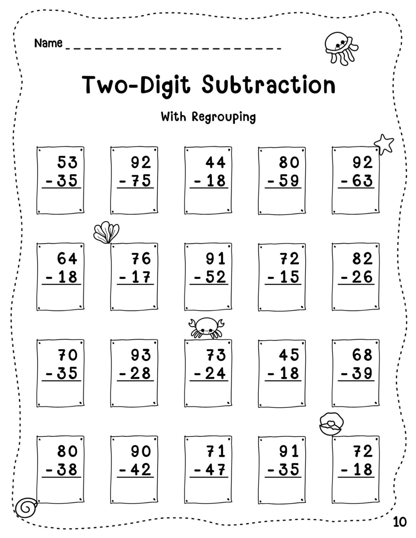Two Digit Subtraction With Regrouping Within 100 Worksheets - Etsy
