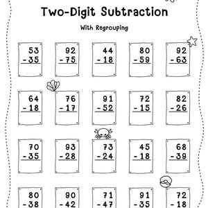 Two Digit Subtraction With Regrouping Within 100 Worksheets - Etsy