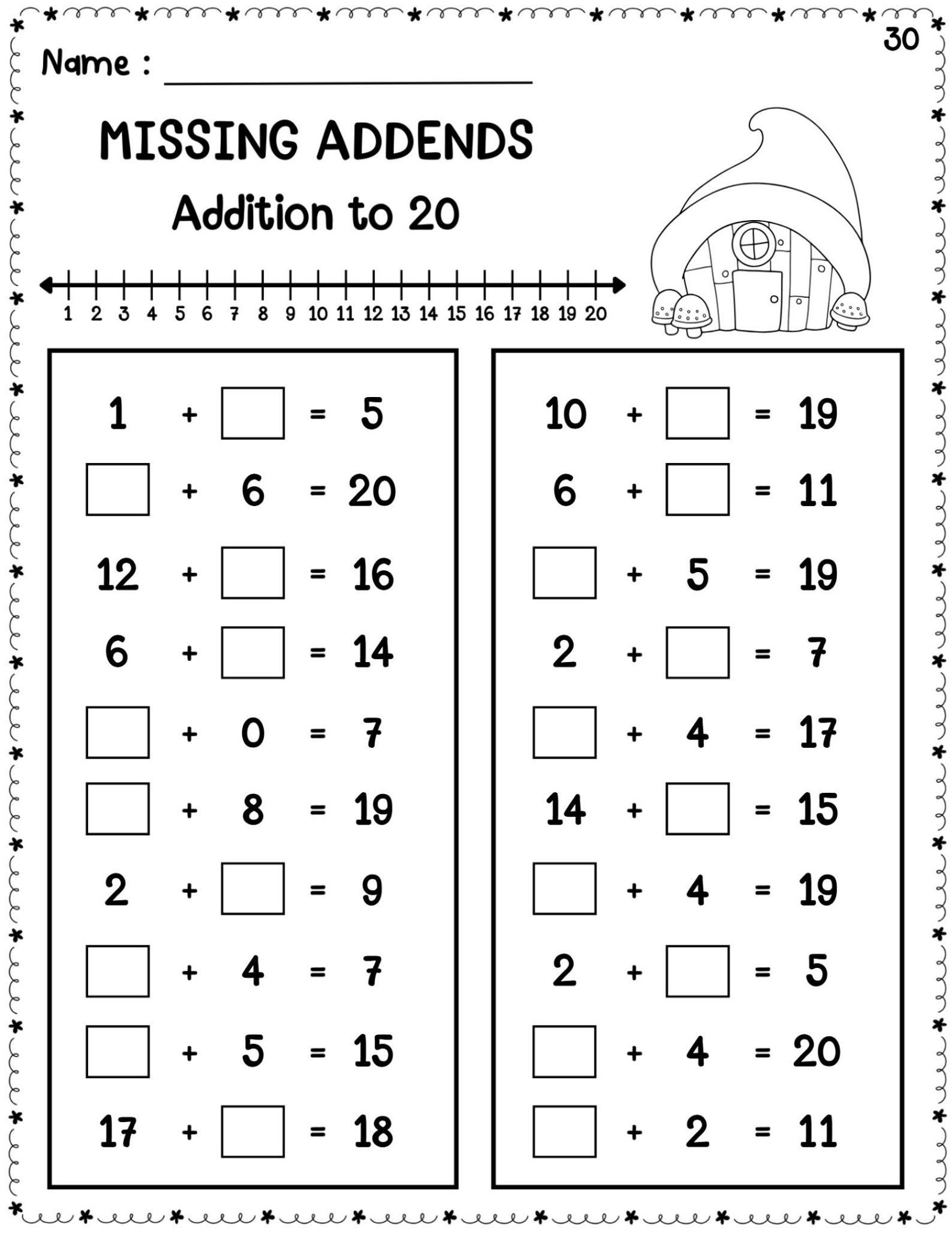 50 Printable Spring Missing Addends to 20 | Addition Worksheets | K ...