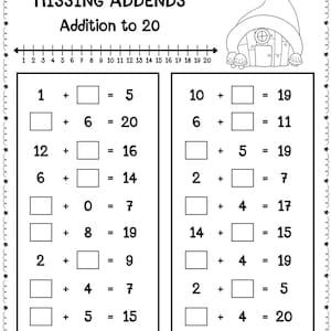 50 Printable Spring Missing Addends to 20 | Addition Worksheets | K ...