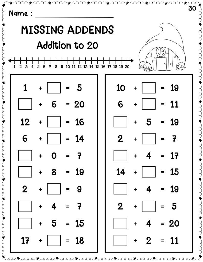 50 Printable Spring Missing Addends to 20 | Addition Worksheets | K ...