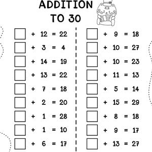 60 Printable Addition Sentences - Sums up to 30 - Etsy