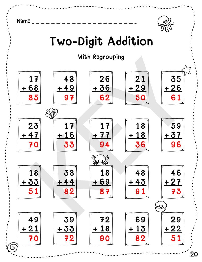 Two Digit Addition Within 100 With Regrouping Worksheets - Etsy