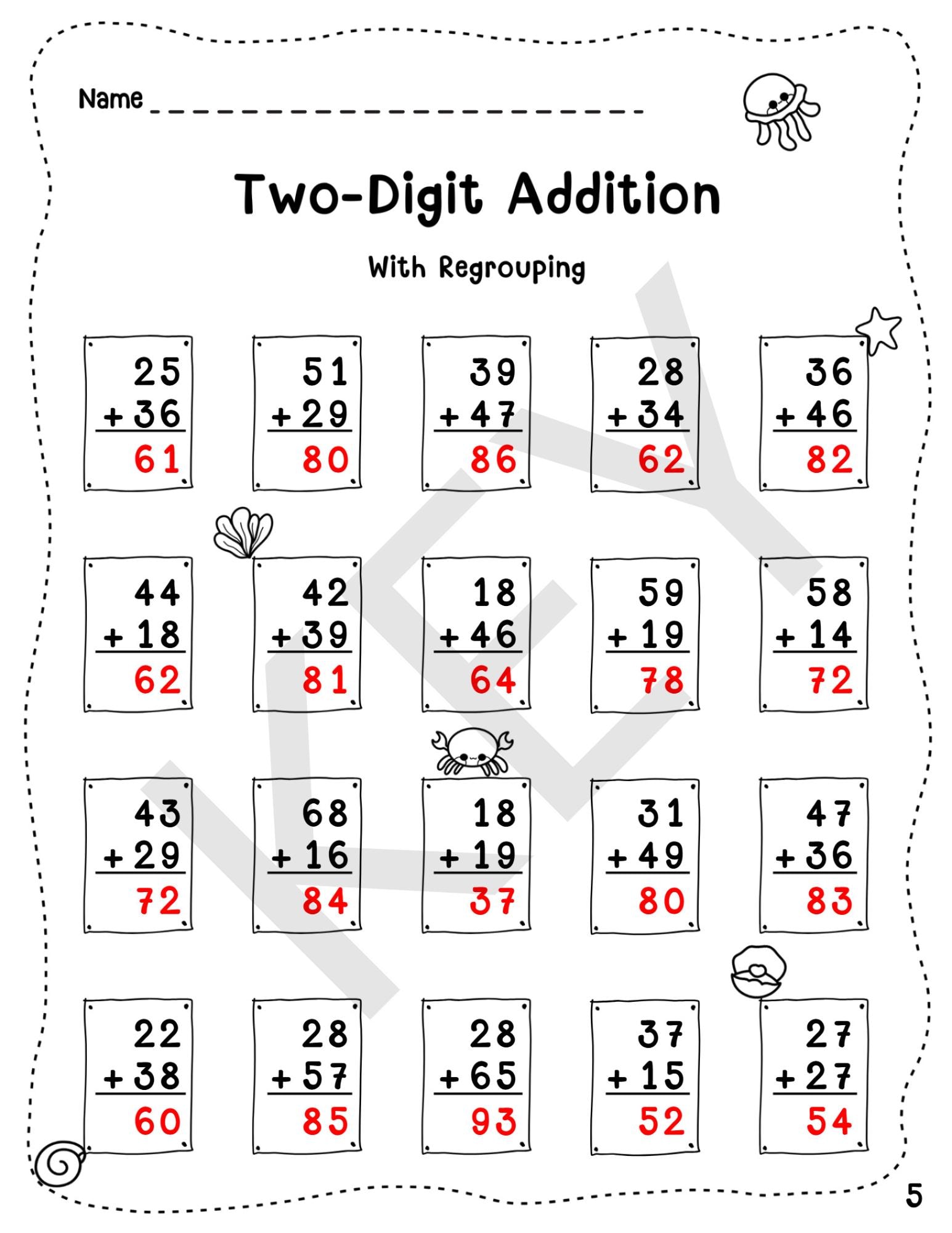 Two Digit Addition Within 100 With Regrouping Worksheets - Etsy
