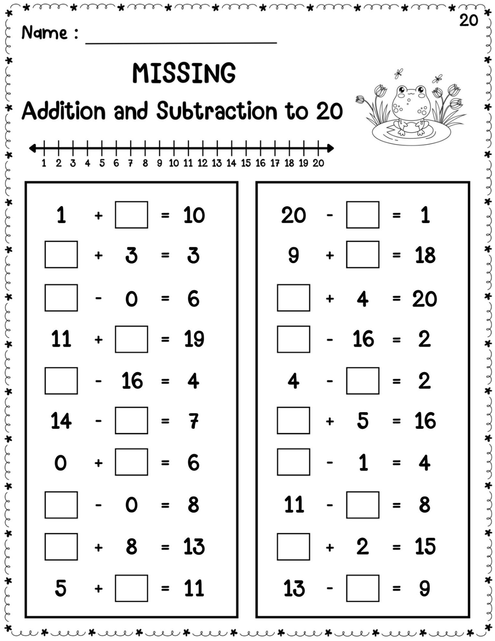 50 Printable Spring Missing Addends and Subtrahend to 20 | Math ...