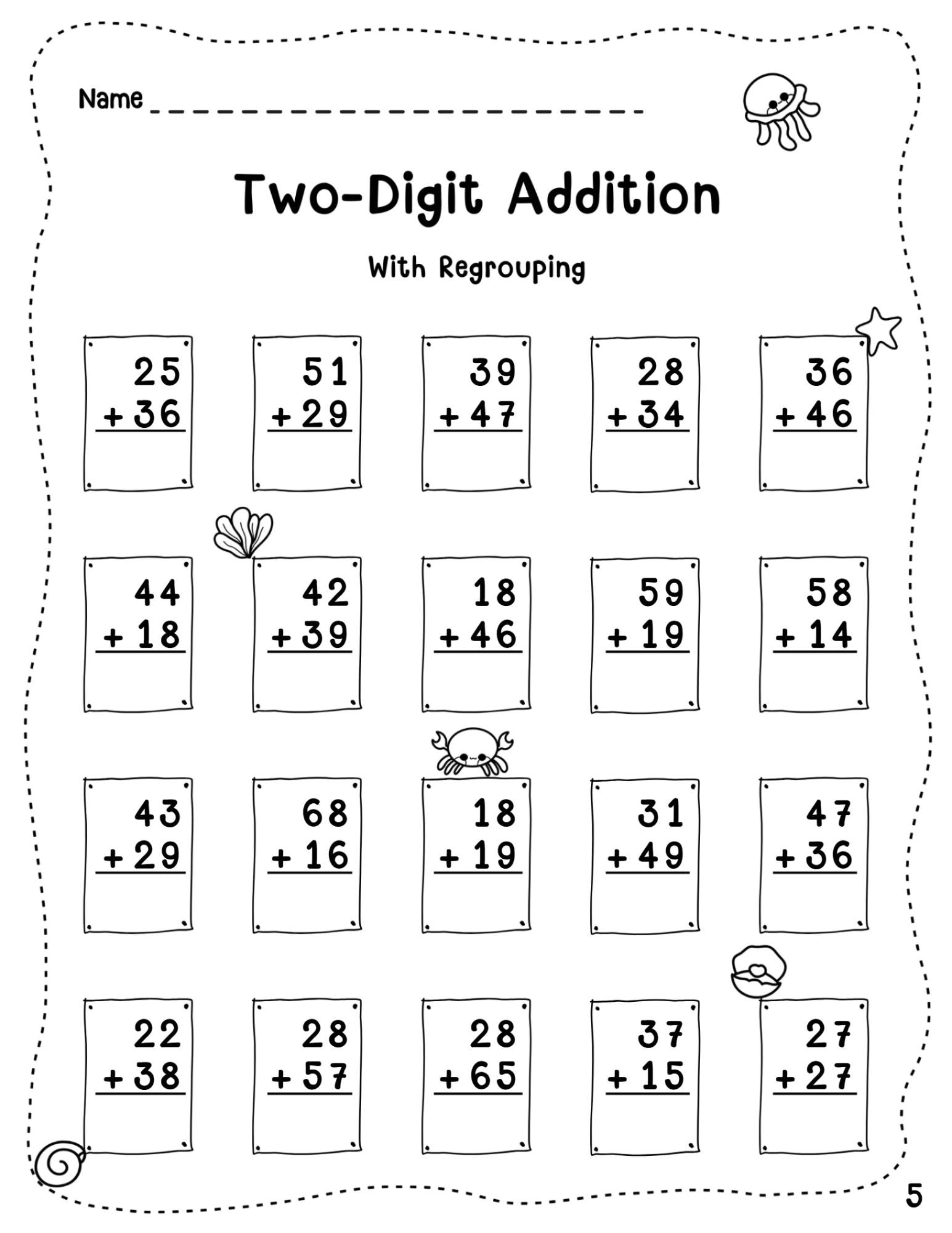 Two Digit Addition Within 100 With Regrouping Worksheets - Etsy
