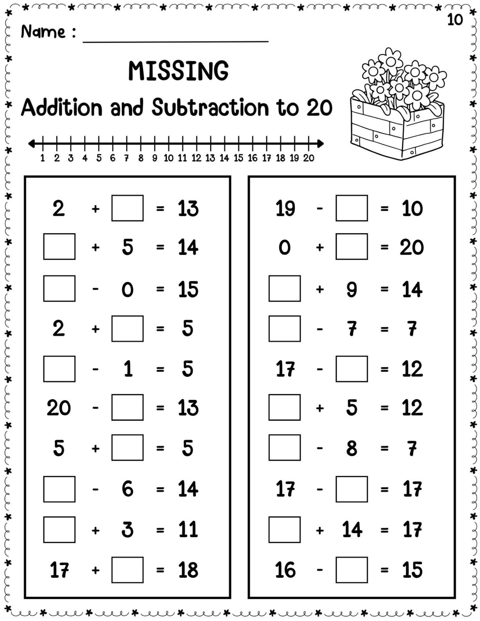 50 Printable Spring Missing Addends and Subtrahend to 20 | Math ...