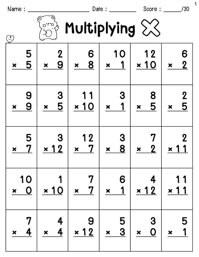 44 Printable Multiplying Practice Worksheets. Numbers 1-12. 1st-4th ...
