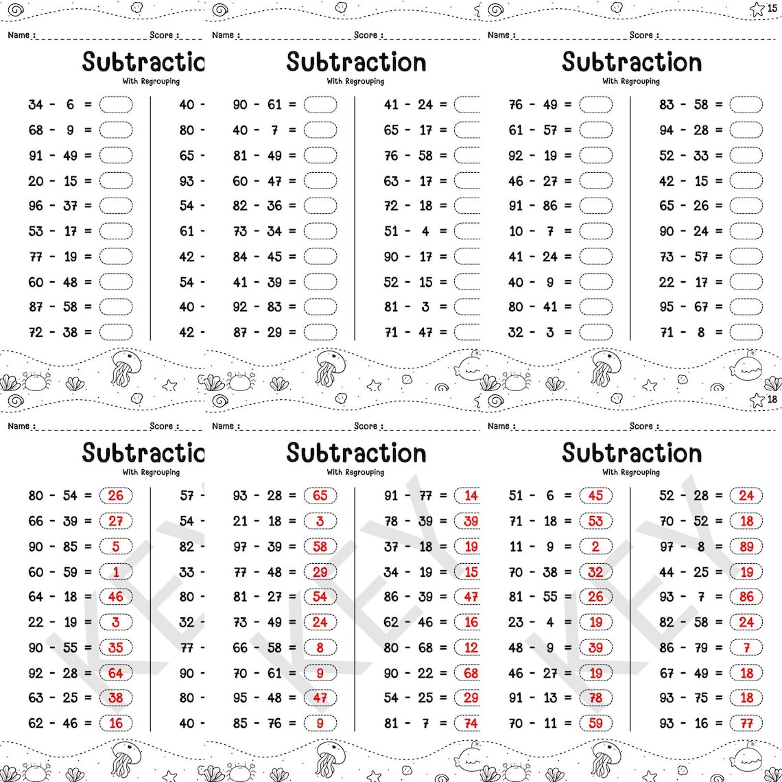 Subtraction With Regrouping (within 100) for 1st Grade-2nd Grade Math ...