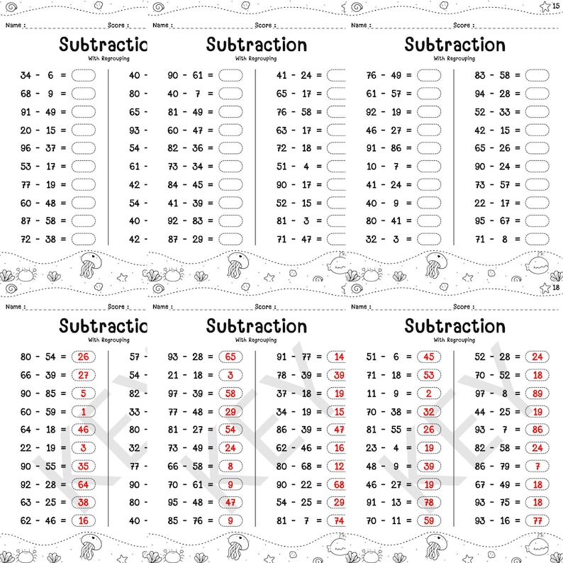 Subtraction With Regrouping (within 100) for 1st Grade-2nd Grade Math ...