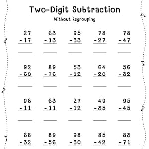 Two Digit Subtraction Without Regrouping (within 100) for 1st Grade-2nd ...