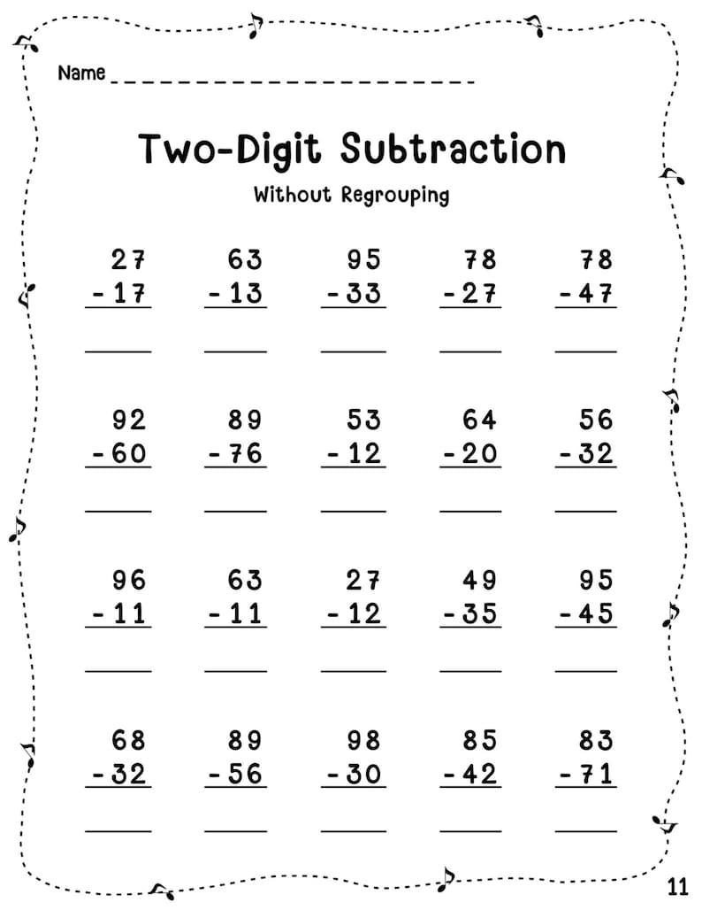 Two Digit Subtraction Without Regrouping (within 100) for 1st Grade-2nd ...
