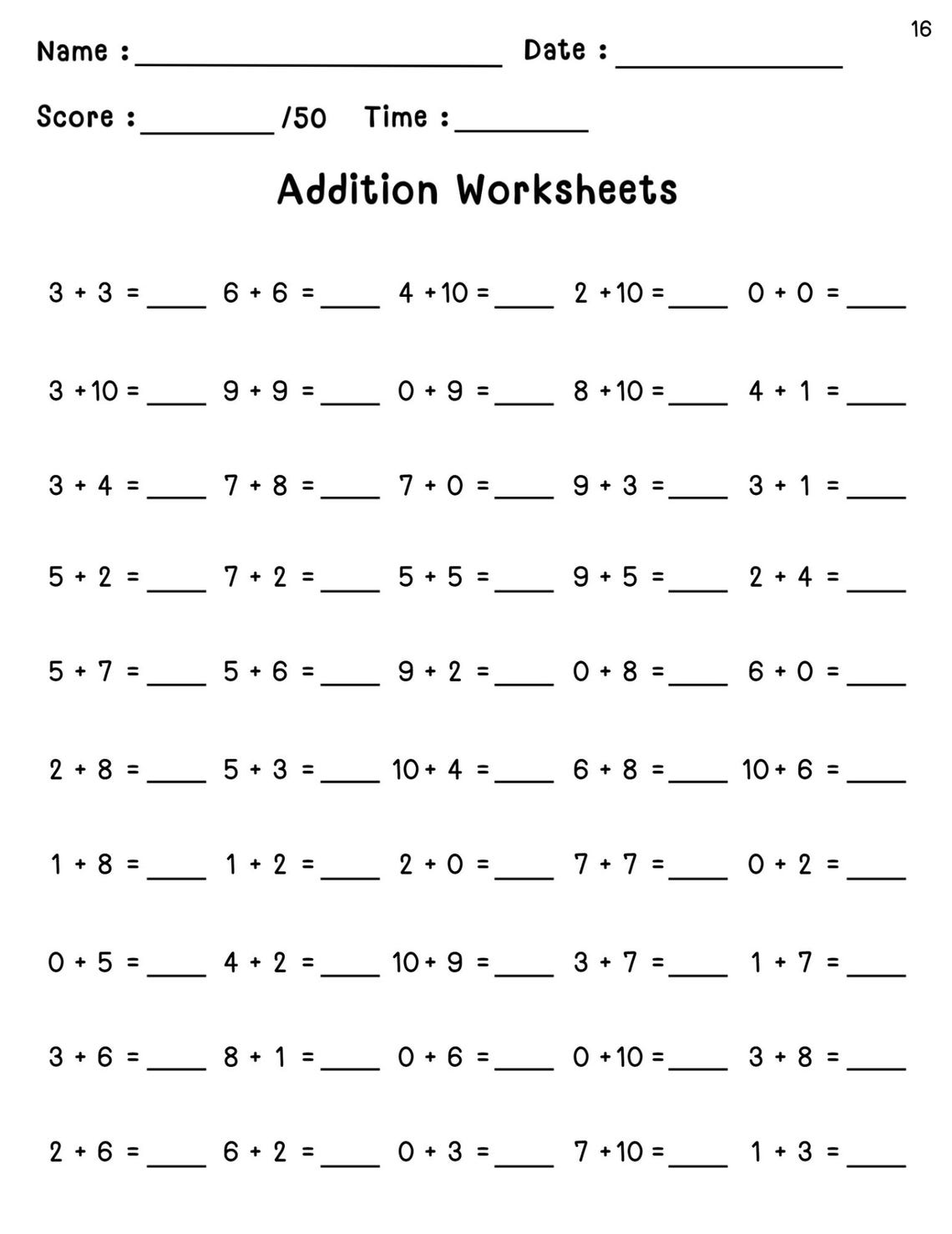 40 Printable Addition Worksheets | Single & Double Digit Practice ...
