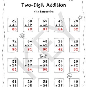 Two Digit Addition Within 100 With Regrouping Worksheets - Etsy