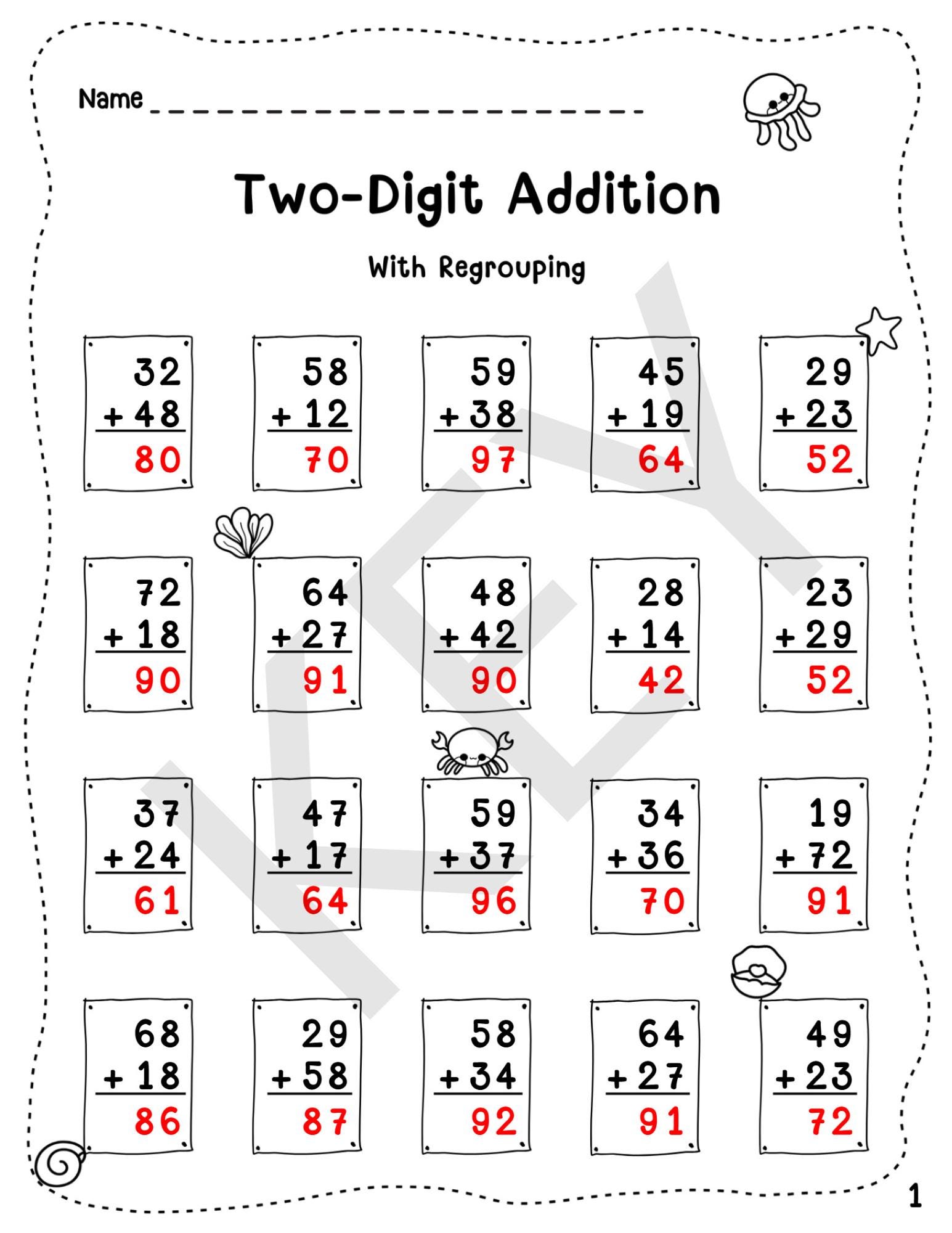 Two Digit Addition Within 100 With Regrouping Worksheets - Etsy