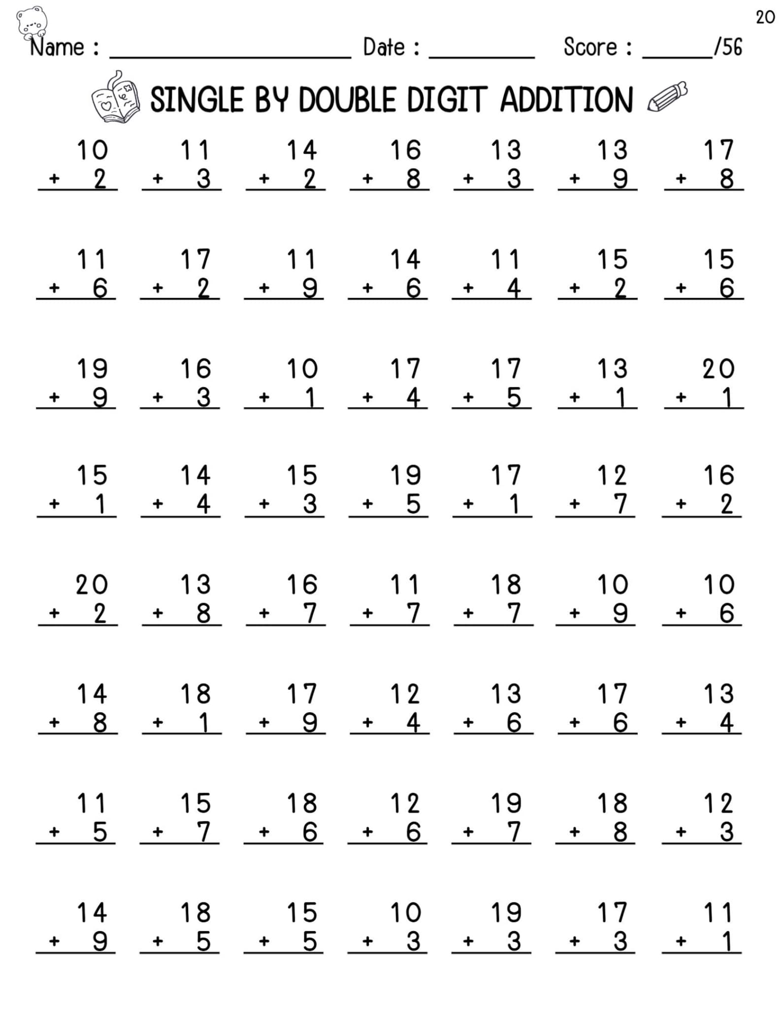 Single Double Digit Addition Worksheets | Fill in Blanks - Etsy