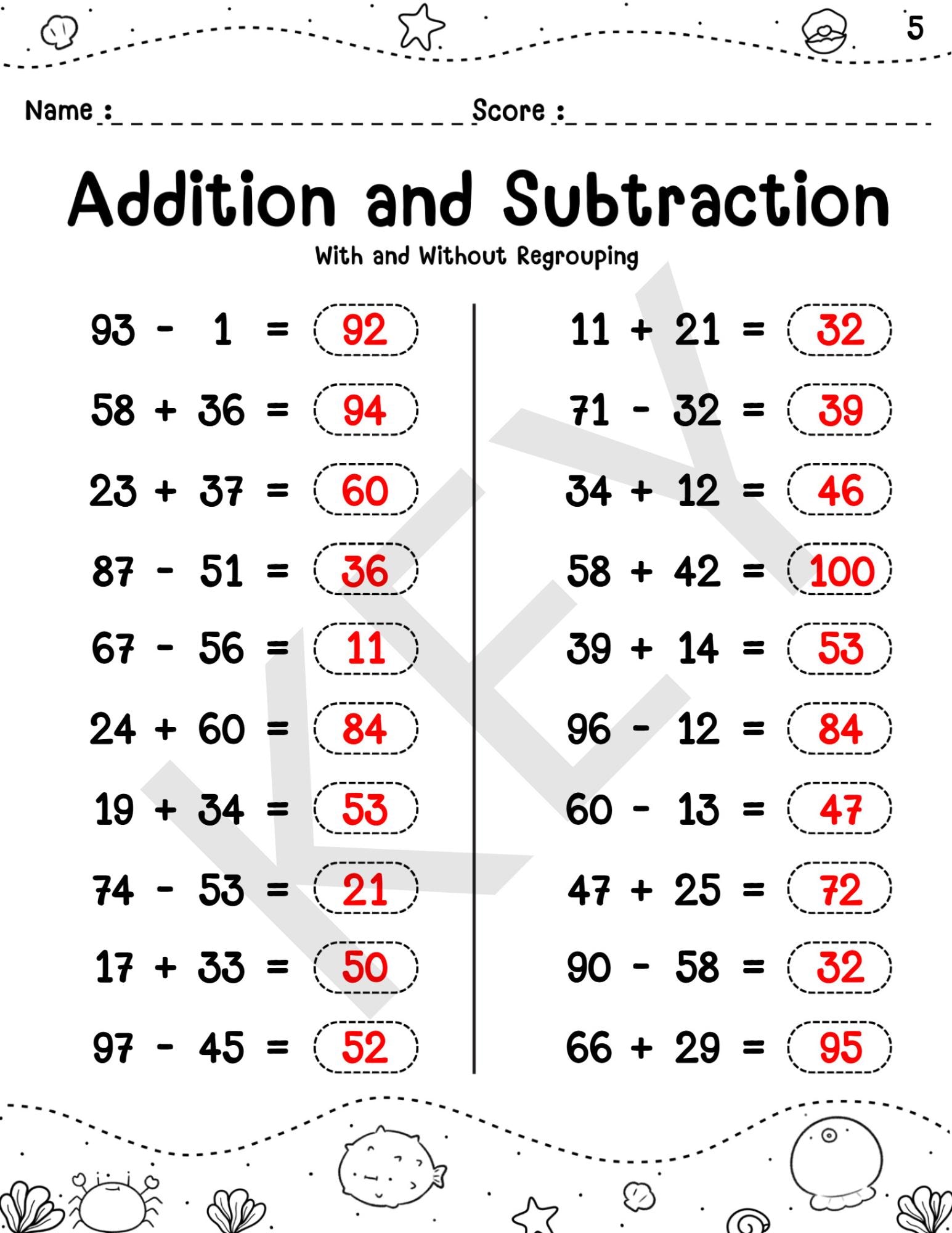 Addition and Subtraction Worksheets | Mixed Problems Within 100 - Etsy