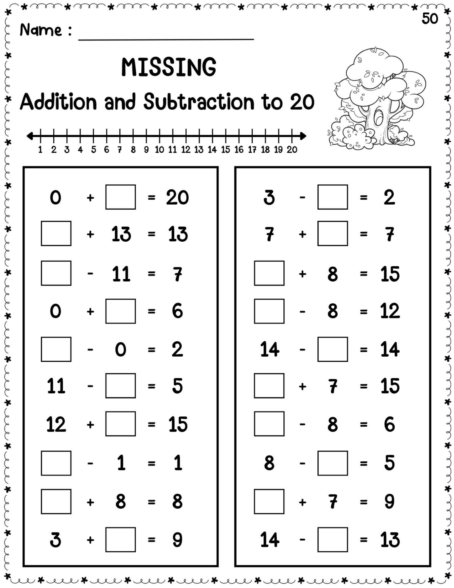 50 Printable Spring Missing Addends and Subtrahend to 20 | Math ...