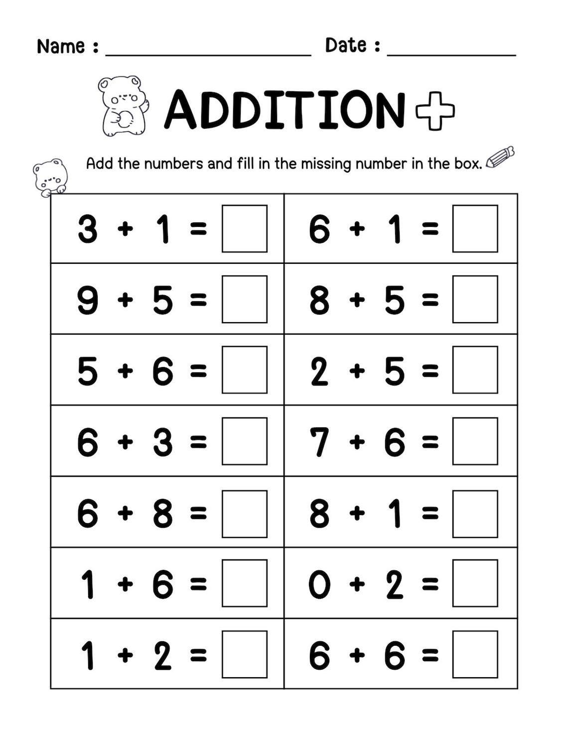 Addition Fill in the Blanks Worksheets: Numbers 1-15 (digital Download ...