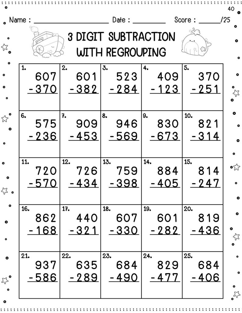 3 Digit Subtraction With Regrouping Worksheets | Printable Math ...