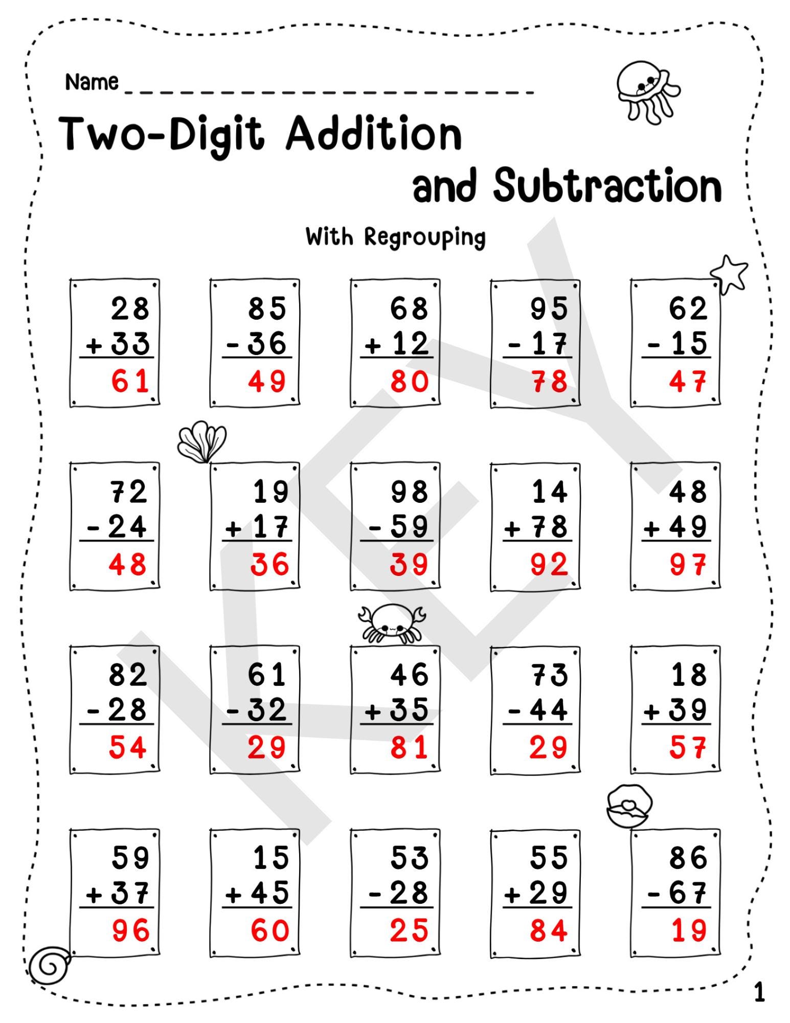 Two-digit Addition and Subtraction With Regrouping Within 100 Math ...