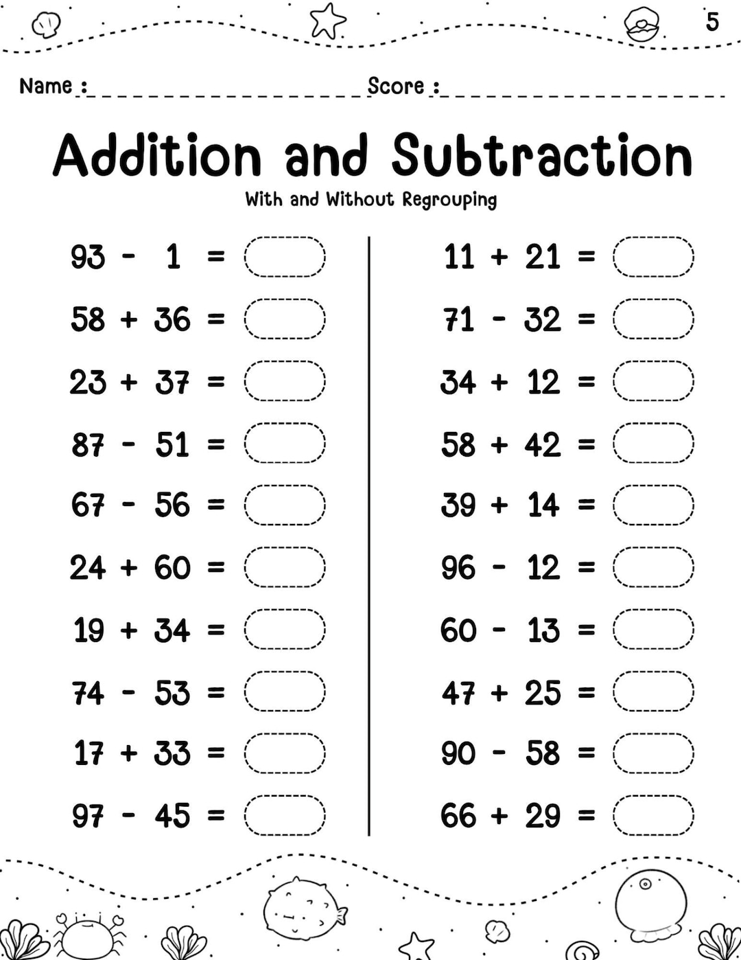 Addition and Subtraction Worksheets | Mixed Problems Within 100 - Etsy UK
