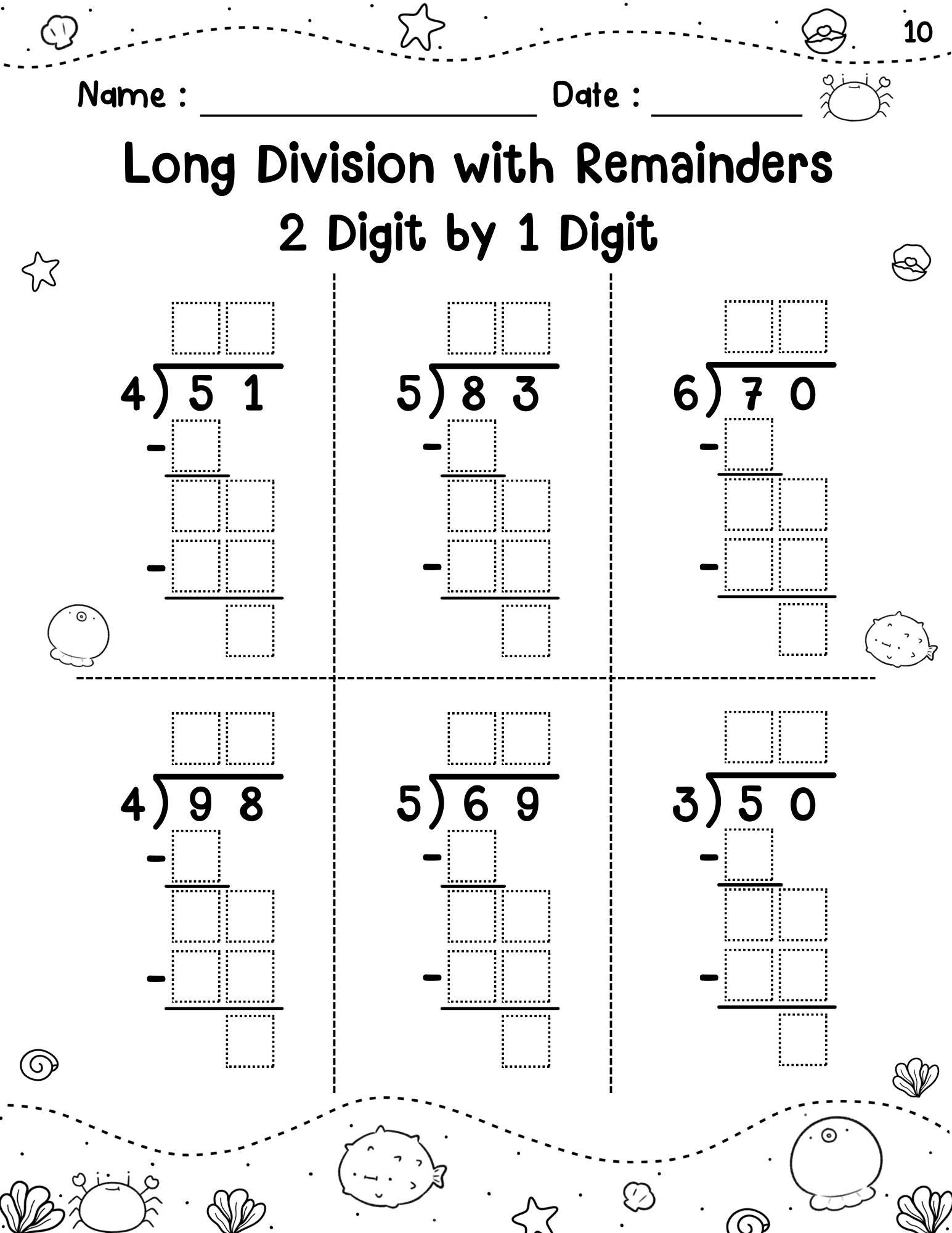 Long Division Practice | 2 Digit by 1 Digit Worksheets - Etsy