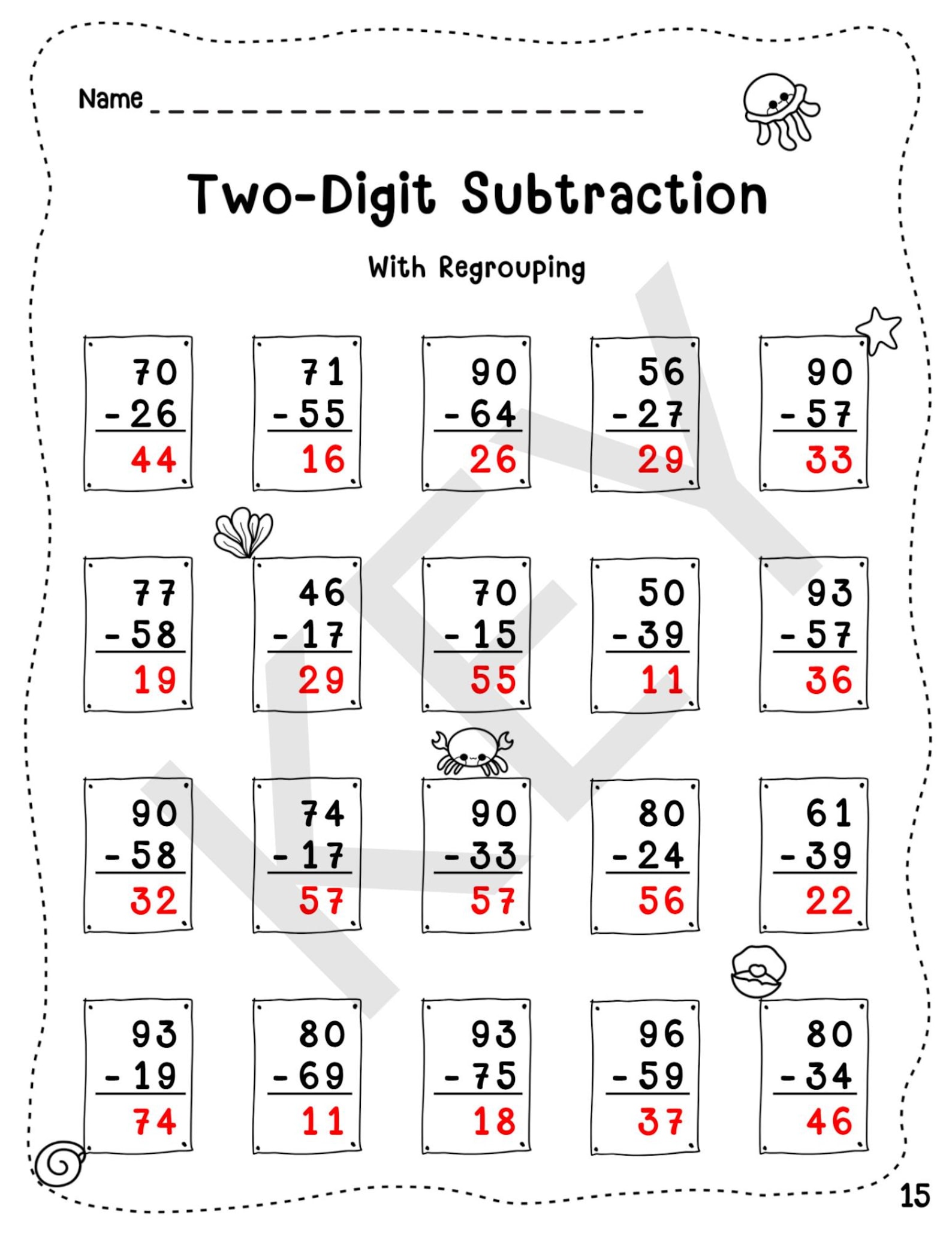 Two Digit Subtraction With Regrouping Within 100 Worksheets - Etsy