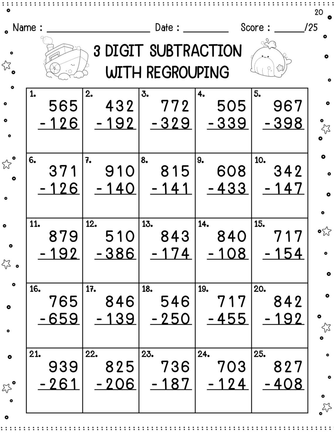 3 Digit Subtraction With Regrouping Worksheets | Printable Math ...