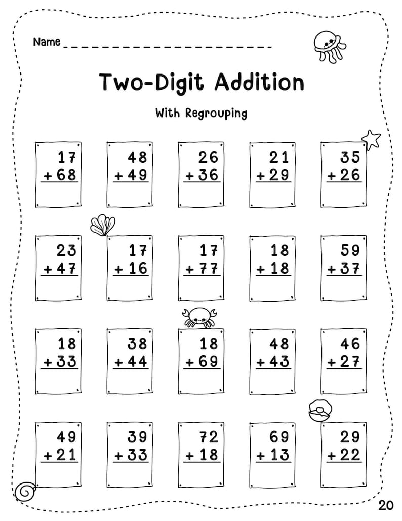 Two Digit Addition Within 100 With Regrouping Worksheets - Etsy