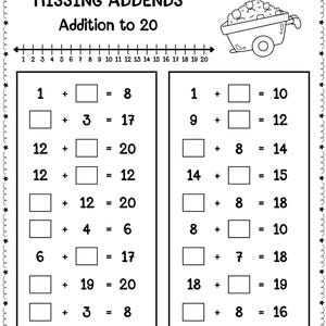50 Printable Spring Missing Addends to 20 | Addition Worksheets | K ...
