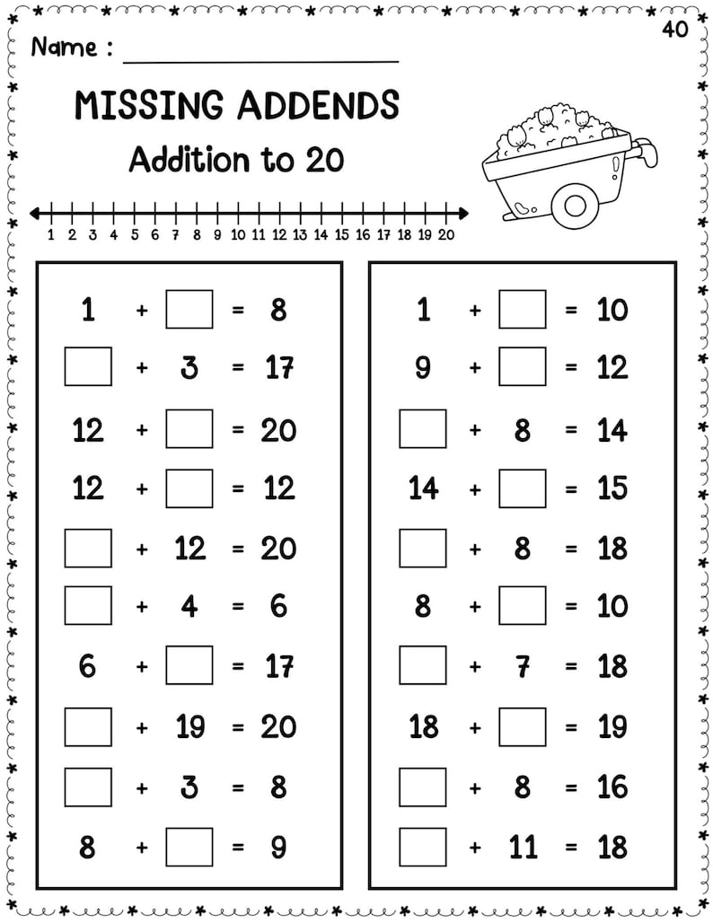 50 Printable Spring Missing Addends to 20 | Addition Worksheets | K ...