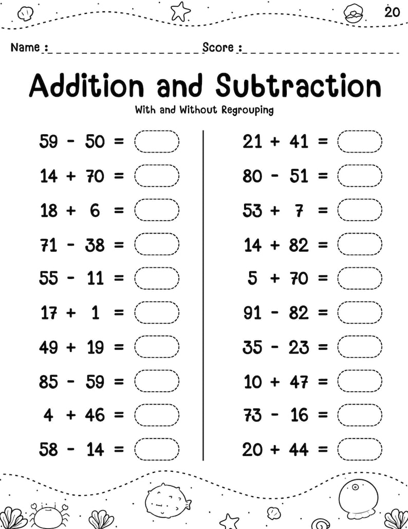Addition and Subtraction Worksheets | Mixed Problems Within 100 - Etsy
