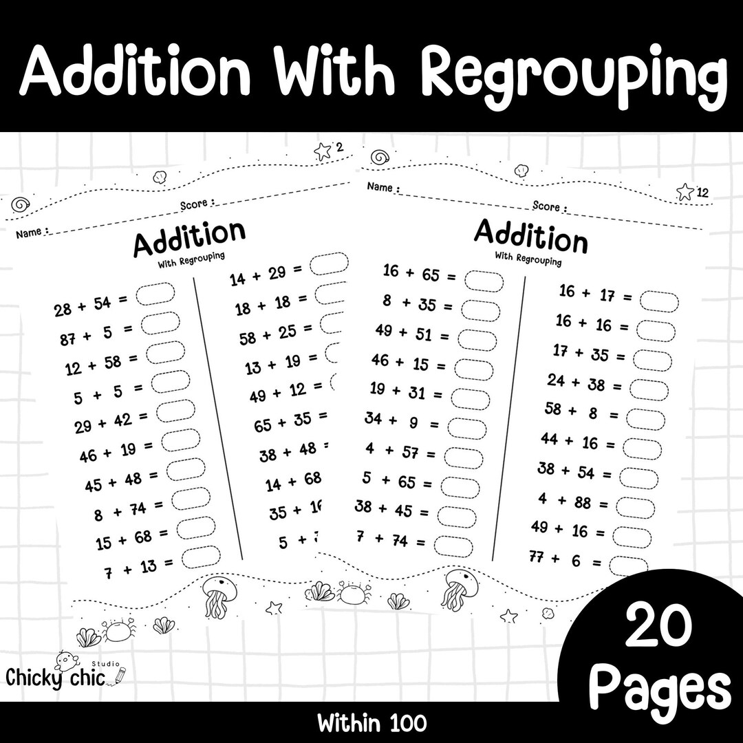 Addition With Regrouping within 100 for 1st Grade-2nd Grade Math ...