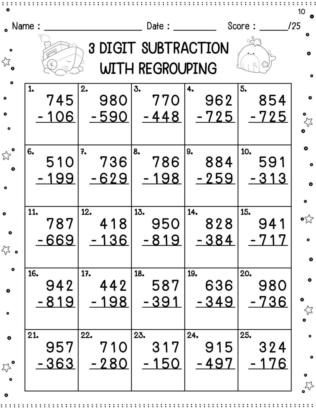 3 Digit Subtraction With Regrouping Worksheets | Printable Math ...