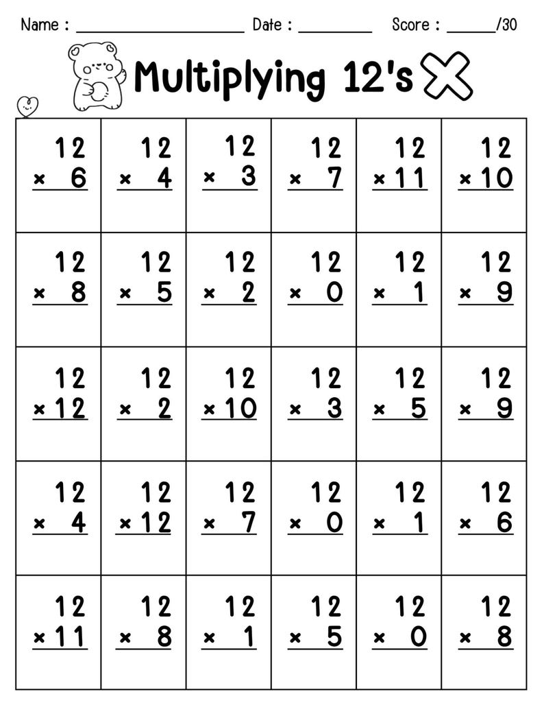 44 Printable Multiplying Practice Worksheets. Numbers 1-12. 1st-4th ...
